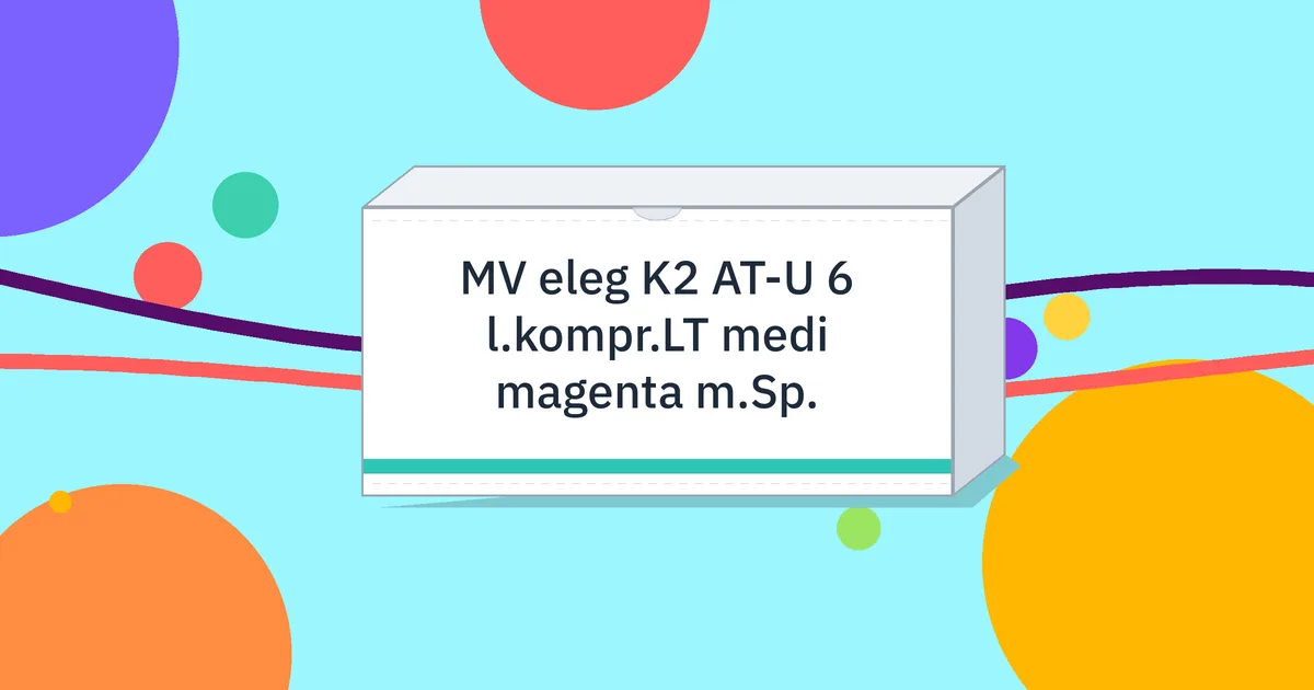 Symbolbild: Packung mit der Aufschrift MV eleg K2 AT-U 6 l.kompr.LT medi magenta m.Sp. (PZN 15289785) – Verfügbarkeit und Bezug in Apotheken in Frankfurt am Main