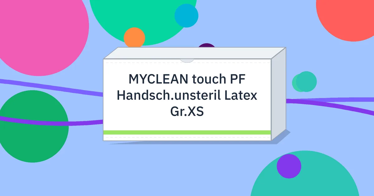 Symbolbild: Packung mit der Aufschrift MYCLEAN touch PF Handsch.unsteril Latex Gr.XS (PZN 11302626) – Verfügbarkeit und Bezug in Apotheken in Frankfurt am Main