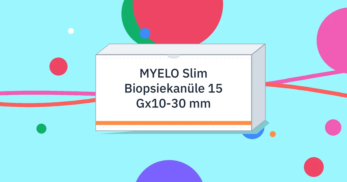 Symbolbild: Packung mit der Aufschrift MYELO Slim Biopsiekanüle 15 Gx10-30 mm (PZN 18794242) – Verfügbarkeit und Bezug in Apotheken in Frankfurt am Main