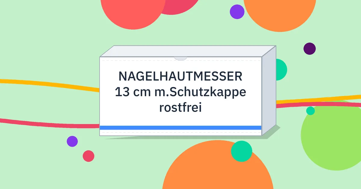 Symbolbild: Packung mit der Aufschrift NAGELHAUTMESSER 13 cm m.Schutzkappe rostfrei (PZN 17289364) – Verfügbarkeit und Bezug in Apotheken in Frankfurt am Main