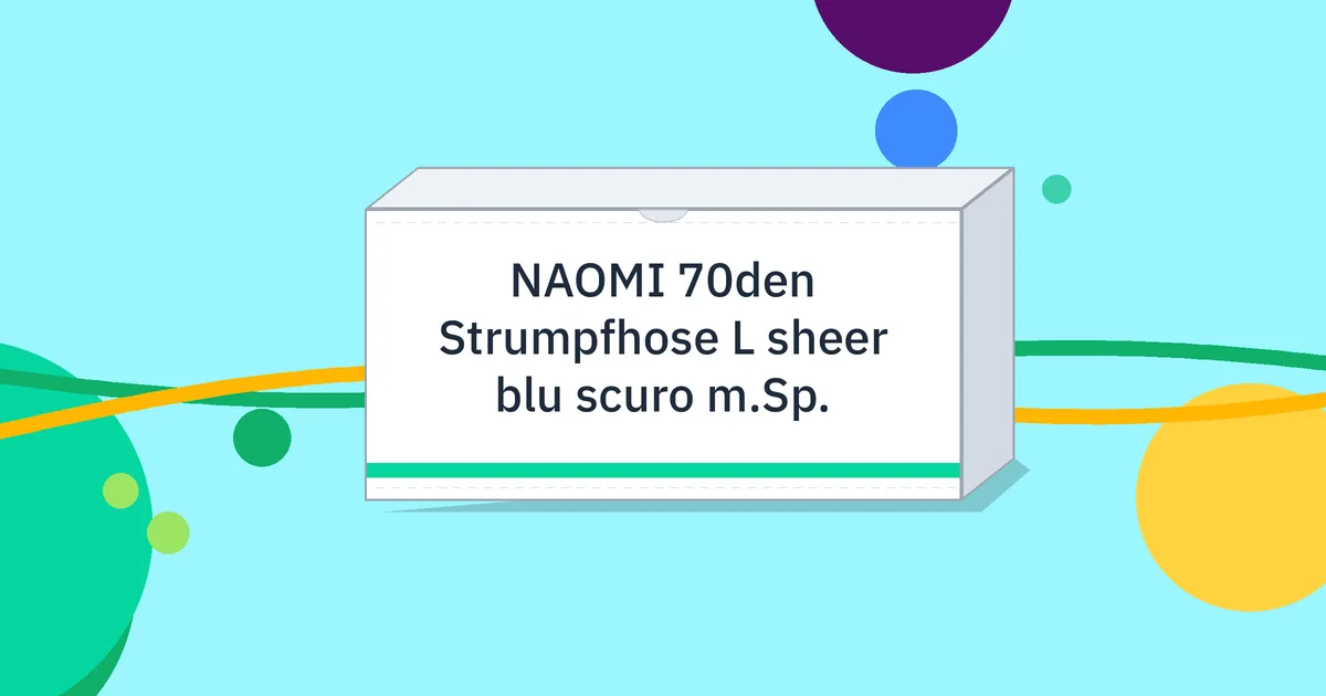 Symbolbild: Packung mit der Aufschrift NAOMI 70den Strumpfhose L sheer blu scuro m.Sp. (PZN 16179366) – Verfügbarkeit und Bezug in Apotheken in Frankfurt am Main