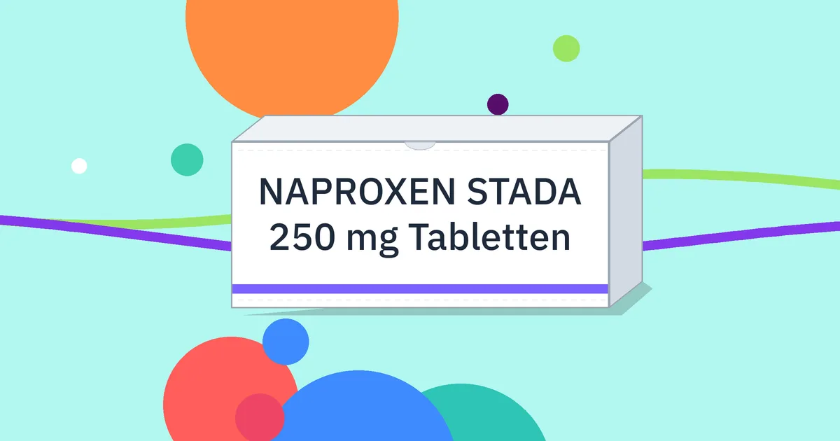 Symbolbild: Packung mit der Aufschrift NAPROXEN STADA 250 mg Tabletten (PZN 06872994) – Verfügbarkeit und Bezug in Apotheken in Frankfurt am Main
