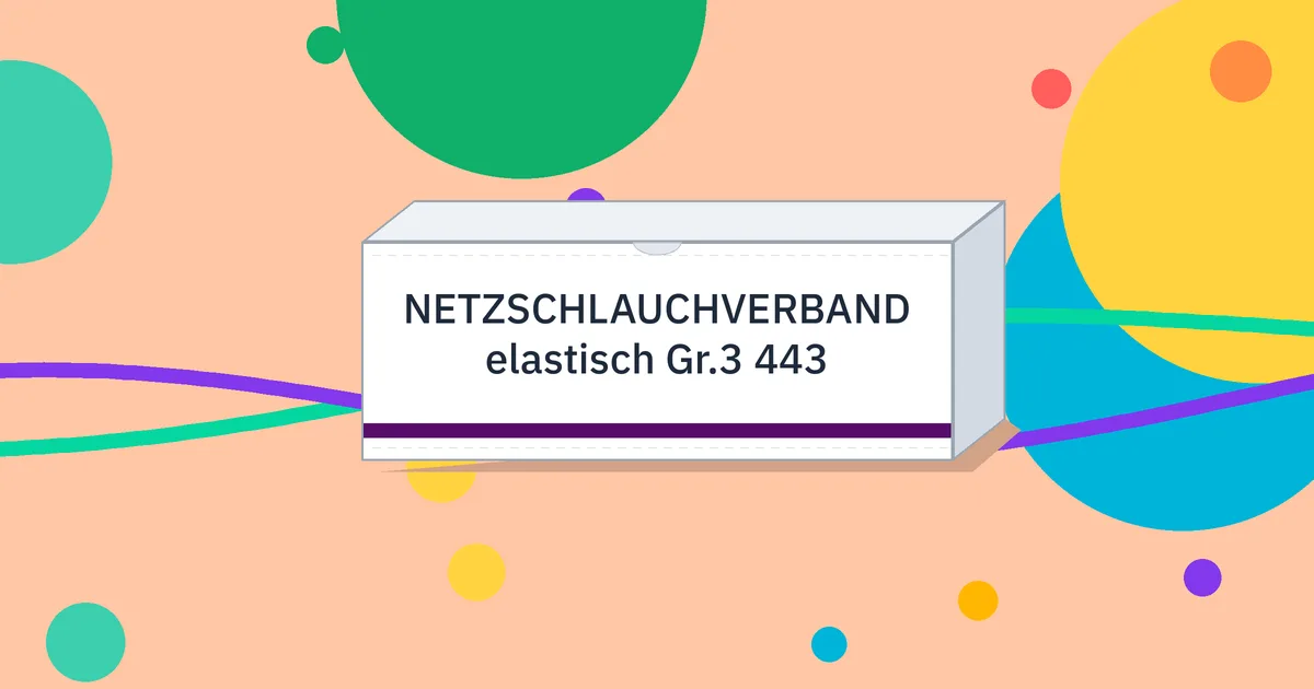 Symbolbild: Packung mit der Aufschrift NETZSCHLAUCHVERBAND elastisch Gr.3 443 (PZN 02092584) – Verfügbarkeit und Bezug in Apotheken in Frankfurt am Main