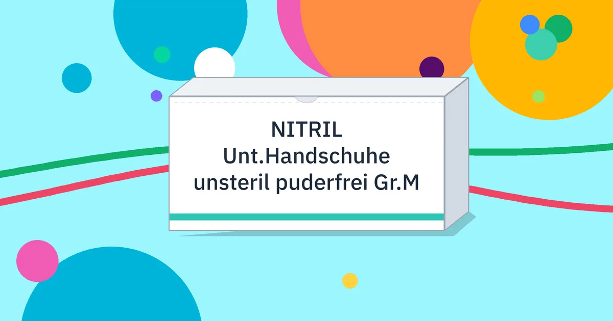 Symbolbild: Packung mit der Aufschrift NITRIL Unt.Handschuhe unsteril puderfrei Gr.M (PZN 16815715) – Verfügbarkeit und Bezug in Apotheken in Frankfurt am Main