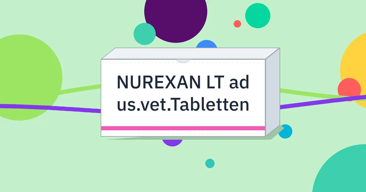 Symbolbild: Packung mit der Aufschrift NUREXAN LT ad us.vet.Tabletten (PZN 19186680) – Verfügbarkeit und Bezug in Apotheken in Frankfurt am Main