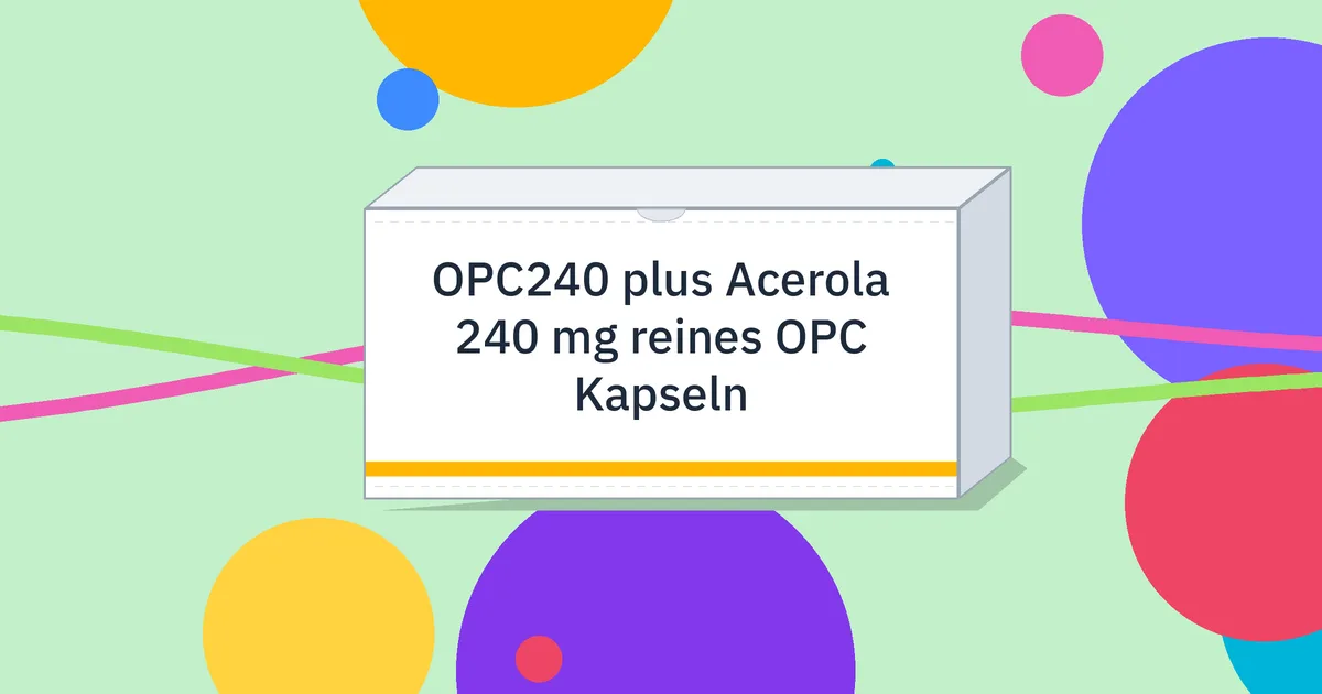 Symbolbild: Packung mit der Aufschrift OPC240 plus Acerola 240 mg reines OPC Kapseln (PZN 11127117) – Verfügbarkeit und Bezug in Apotheken in Frankfurt am Main