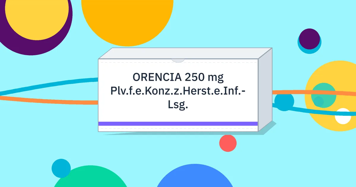 Symbolbild: Packung mit der Aufschrift ORENCIA 250 mg Plv.f.e.Konz.z.Herst.e.Inf.-Lsg. (PZN 19289836) – Verfügbarkeit und Bezug in Apotheken in Frankfurt am Main