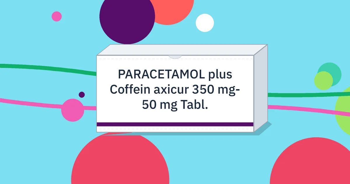 Symbolbild: Packung mit der Aufschrift PARACETAMOL plus Coffein axicur 350 mg-50 mg Tabl. (PZN 17203486) – Verfügbarkeit und Bezug in Apotheken in Frankfurt am Main