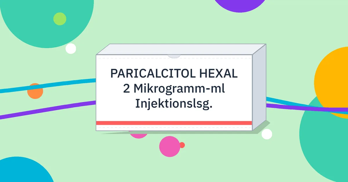 Symbolbild: Packung mit der Aufschrift PARICALCITOL HEXAL 2 Mikrogramm-ml Injektionslsg. (PZN 10735547) – Verfügbarkeit und Bezug in Apotheken in Frankfurt am Main
