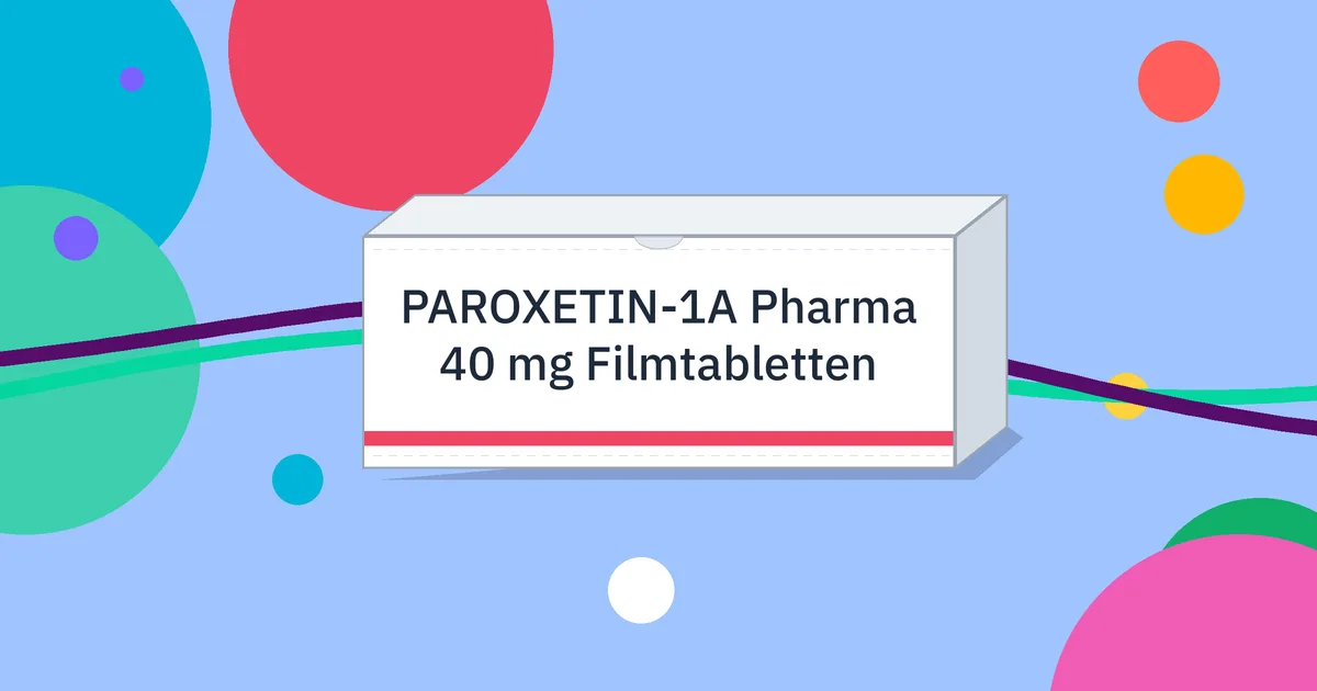 Symbolbild: Packung mit der Aufschrift PAROXETIN-1A Pharma 40 mg Filmtabletten (PZN 03672556) – Verfügbarkeit und Bezug in Apotheken in Frankfurt am Main