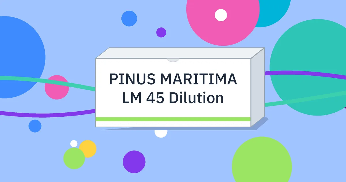 Symbolbild: Packung mit der Aufschrift PINUS MARITIMA LM 45 Dilution (PZN 13644590) – Verfügbarkeit und Bezug in Apotheken in Frankfurt am Main