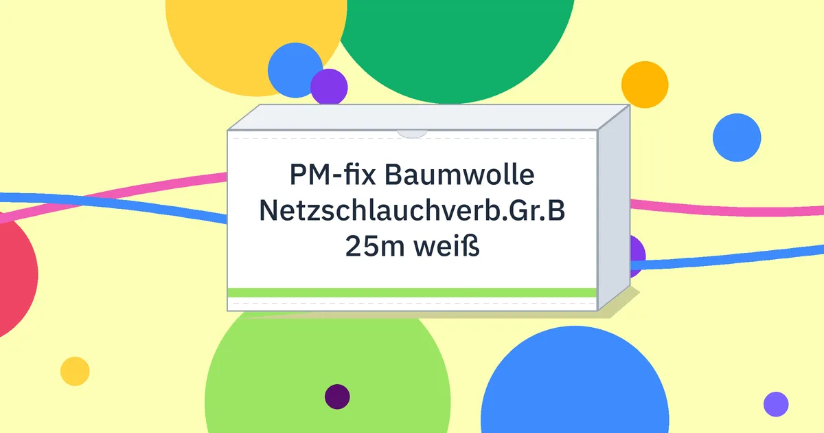 Symbolbild: Packung mit der Aufschrift PM-fix Baumwolle Netzschlauchverb.Gr.B 25m weiß (PZN 18844299) – Verfügbarkeit und Bezug in Apotheken in Frankfurt am Main