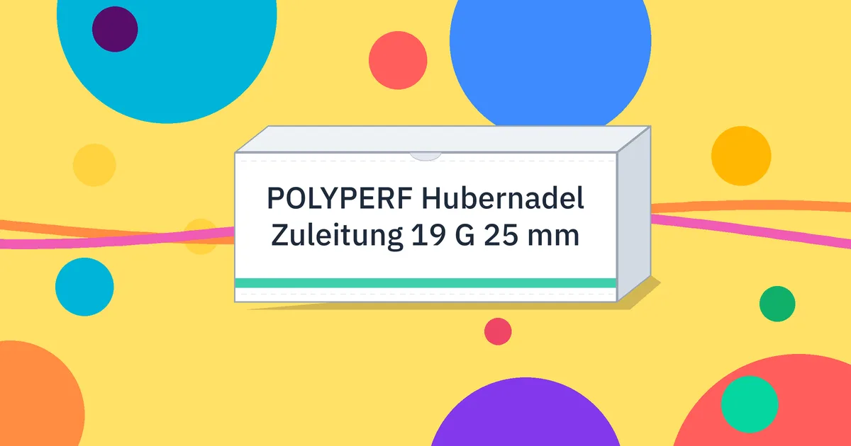 Symbolbild: Packung mit der Aufschrift POLYPERF Hubernadel Zuleitung 19 G 25 mm (PZN 14322233) – Verfügbarkeit und Bezug in Apotheken in Frankfurt am Main