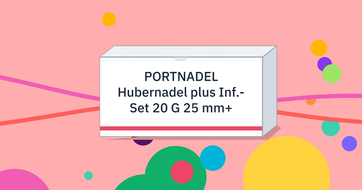 Symbolbild: Packung mit der Aufschrift PORTNADEL Hubernadel plus Inf.-Set 20 G 25 mm+ (PZN 02705012) – Verfügbarkeit und Bezug in Apotheken in Frankfurt am Main