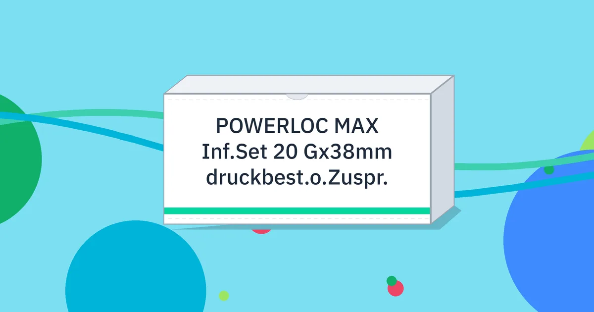Symbolbild: Packung mit der Aufschrift POWERLOC MAX Inf.Set 20 Gx38mm druckbest.o.Zuspr. (PZN 18816498) – Verfügbarkeit und Bezug in Apotheken in Frankfurt am Main