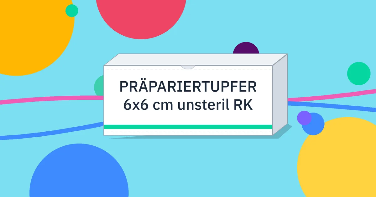 Symbolbild: Packung mit der Aufschrift PRÄPARIERTUPFER 6x6 cm unsteril RK (PZN 05014768) – Verfügbarkeit und Bezug in Apotheken in Frankfurt am Main