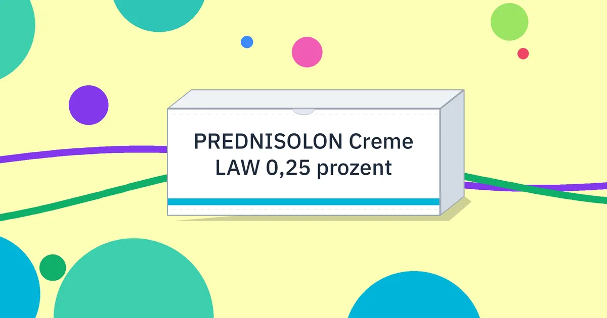 Symbolbild: Packung mit der Aufschrift PREDNISOLON Creme LAW 0,25 prozent (PZN 04909351) – Verfügbarkeit und Bezug in Apotheken in Frankfurt am Main