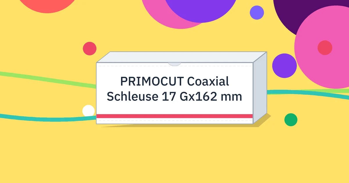 Symbolbild: Packung mit der Aufschrift PRIMOCUT Coaxial Schleuse 17 Gx162 mm (PZN 03926206) – Verfügbarkeit und Bezug in Apotheken in Frankfurt am Main