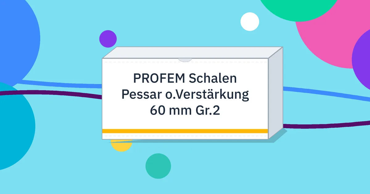 Symbolbild: Packung mit der Aufschrift PROFEM Schalen Pessar o.Verstärkung 60 mm Gr.2 (PZN 11673104) – Verfügbarkeit und Bezug in Apotheken in Frankfurt am Main