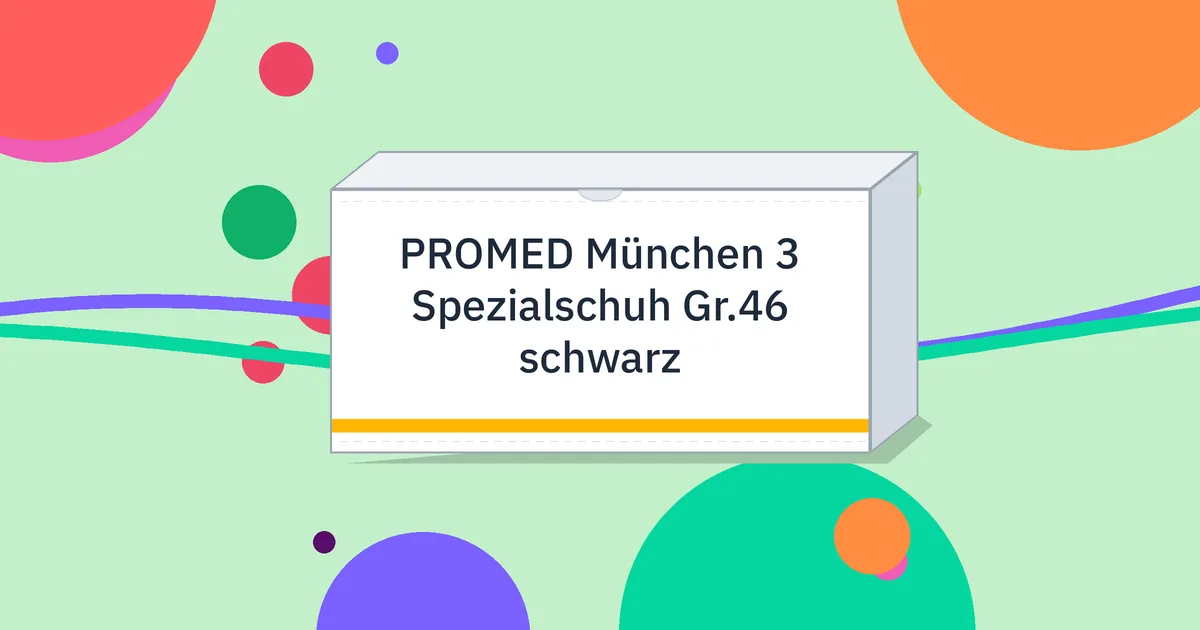 Symbolbild: Packung mit der Aufschrift PROMED München 3 Spezialschuh Gr.46 schwarz (PZN 11711885) – Verfügbarkeit und Bezug in Apotheken in Frankfurt am Main