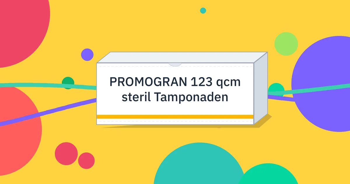 Symbolbild: Packung mit der Aufschrift PROMOGRAN 123 qcm steril Tamponaden (PZN 09395879) – Verfügbarkeit und Bezug in Apotheken in Frankfurt am Main