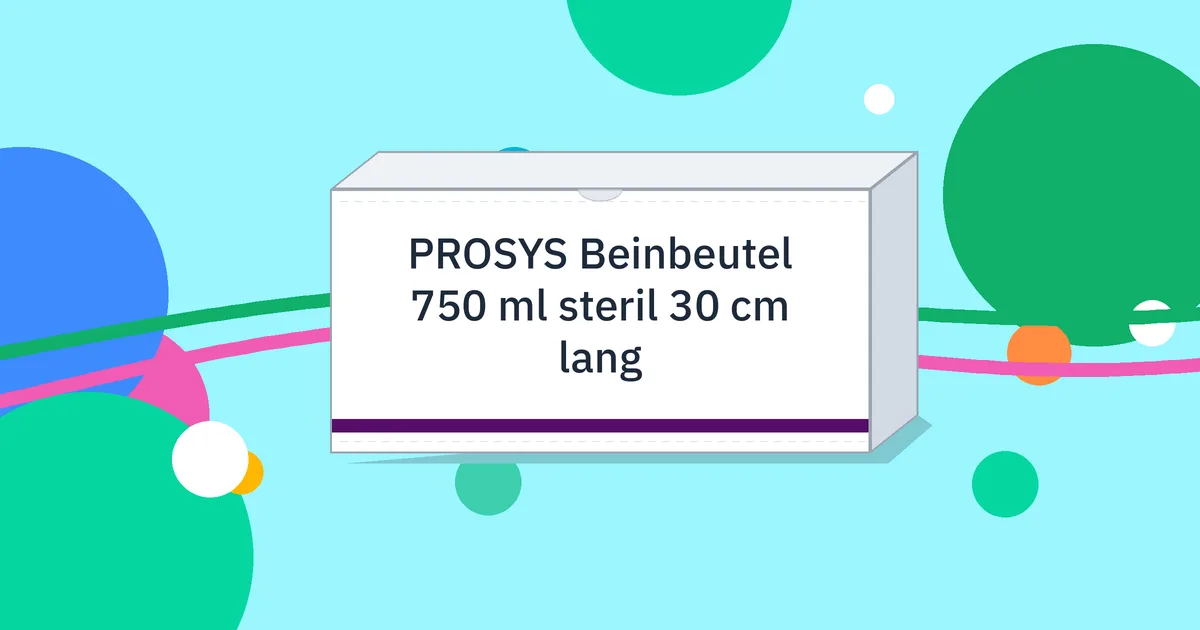 Symbolbild: Packung mit der Aufschrift PROSYS Beinbeutel 750 ml steril 30 cm lang (PZN 11668847) – Verfügbarkeit und Bezug in Apotheken in Frankfurt am Main