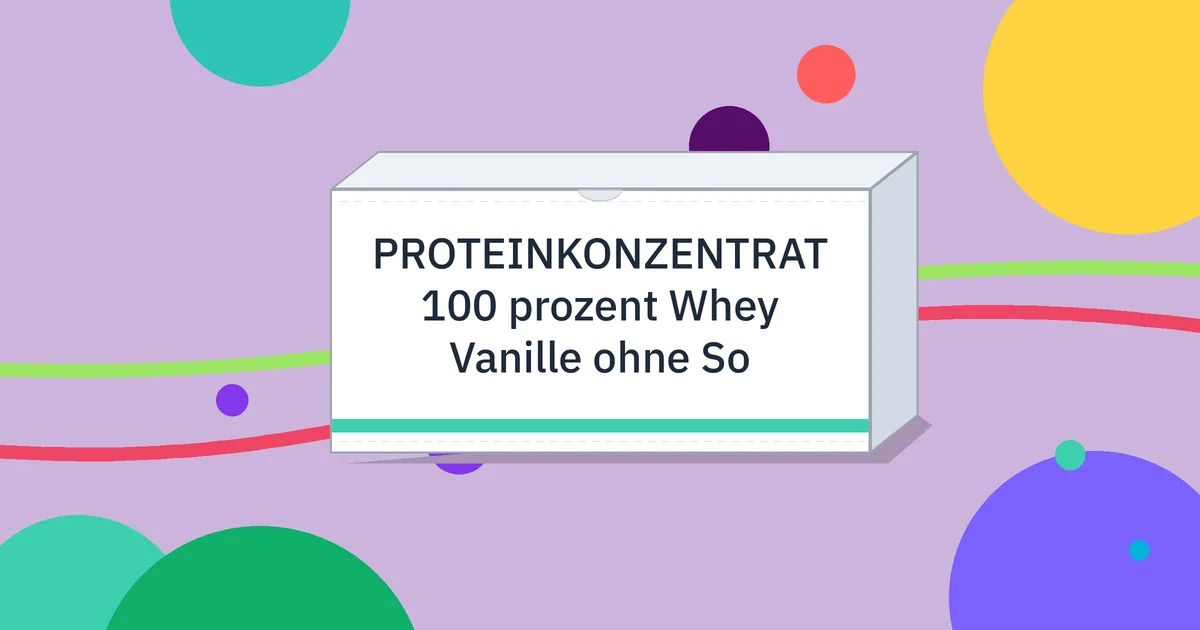 Symbolbild: Packung mit der Aufschrift PROTEINKONZENTRAT 100 prozent Whey Vanille ohne So (PZN 12530105) – Verfügbarkeit und Bezug in Apotheken in Frankfurt am Main