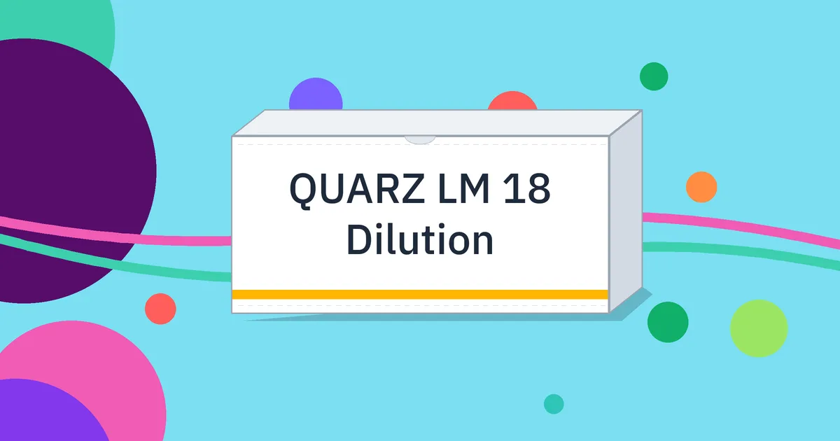 Symbolbild: Packung mit der Aufschrift QUARZ LM 18 Dilution (PZN 13045518) – Verfügbarkeit und Bezug in Apotheken in Frankfurt am Main