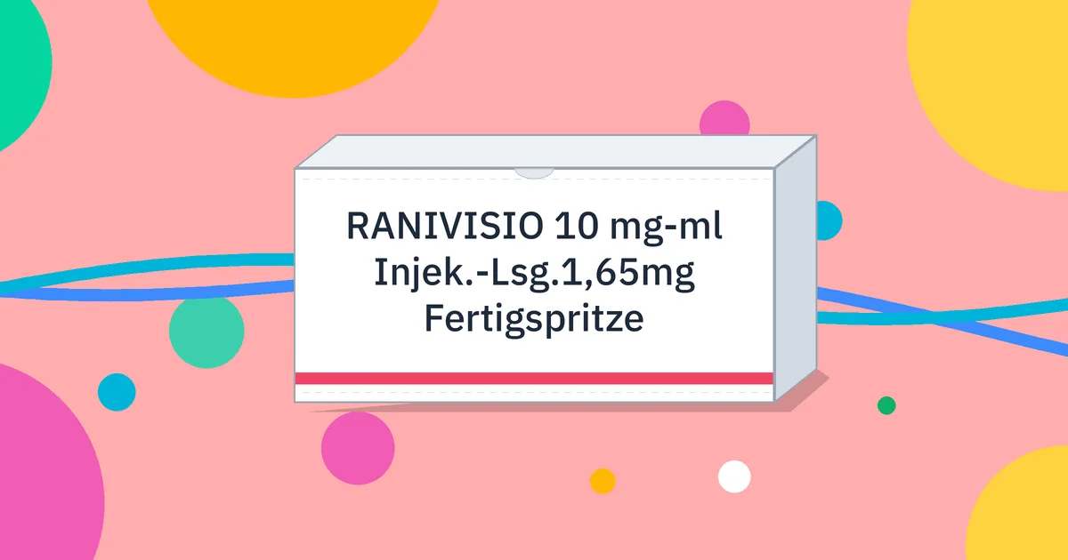 Symbolbild: Packung mit der Aufschrift RANIVISIO 10 mg-ml Injek.-Lsg.1,65mg Fertigspritze (PZN 20317822) – Verfügbarkeit und Bezug in Apotheken in Frankfurt am Main