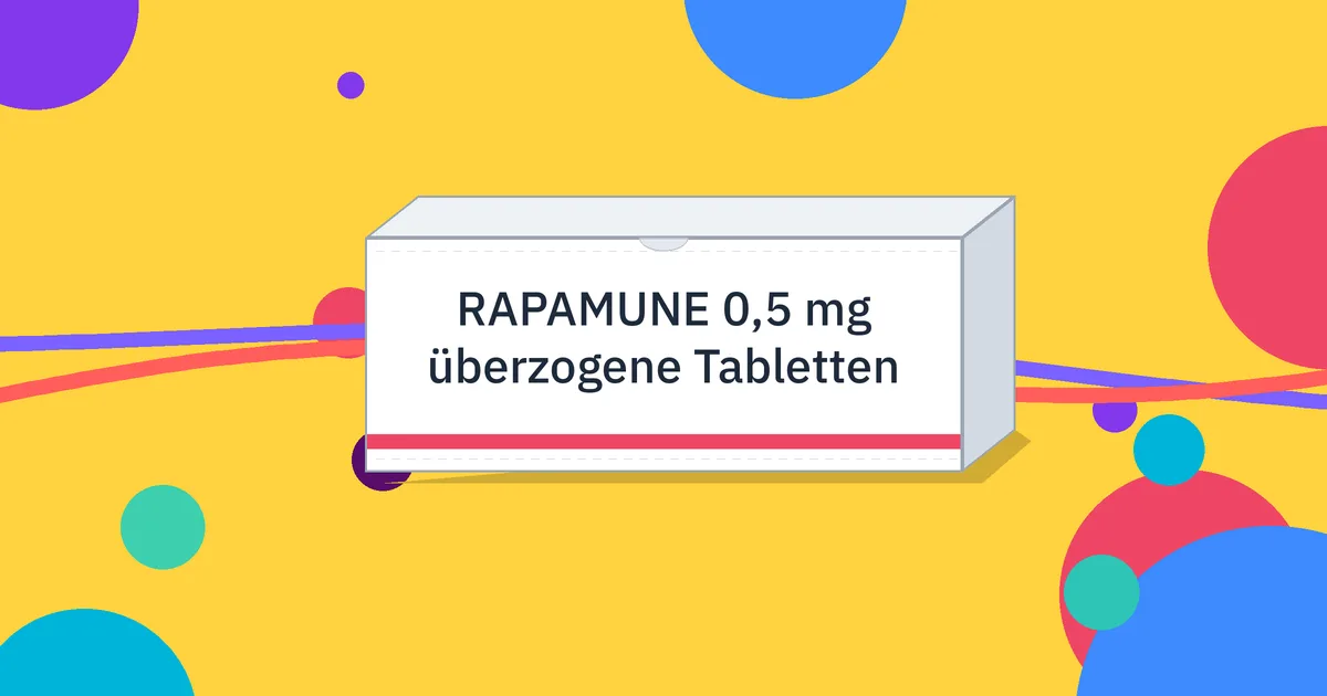 Symbolbild: Packung mit der Aufschrift RAPAMUNE 0,5 mg überzogene Tabletten (PZN 06902554) – Verfügbarkeit und Bezug in Apotheken in Frankfurt am Main