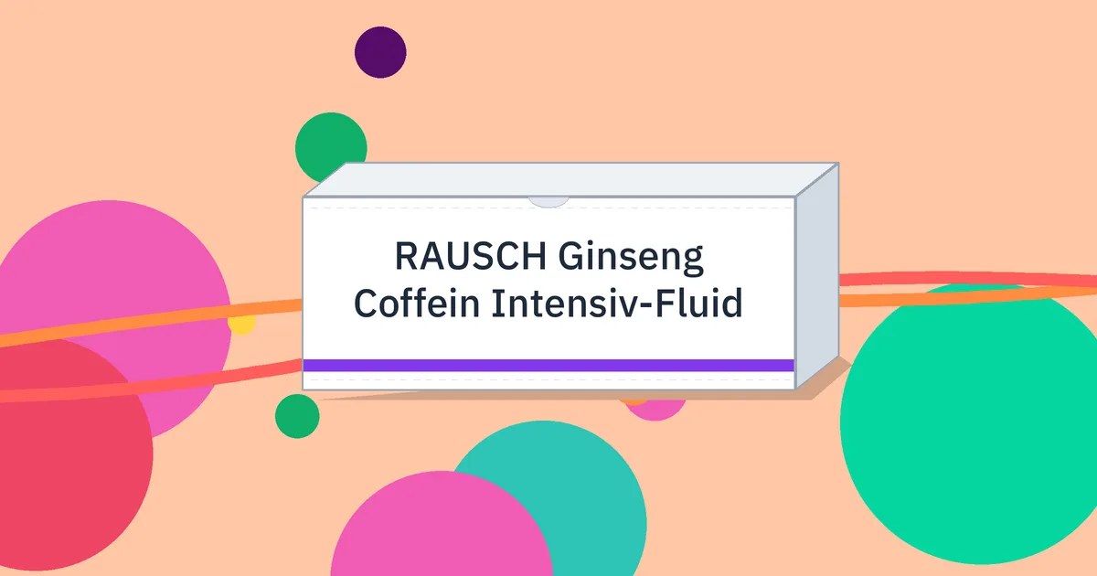 Symbolbild: Packung mit der Aufschrift RAUSCH Ginseng Coffein Intensiv-Fluid (PZN 14338866) – Verfügbarkeit und Bezug in Apotheken in Frankfurt am Main