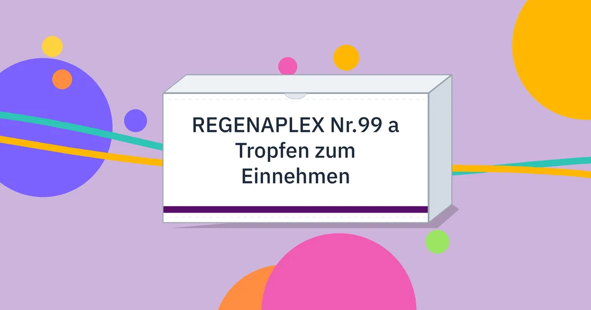 Symbolbild: Packung mit der Aufschrift REGENAPLEX Nr.99 a Tropfen zum Einnehmen (PZN 02643558) – Verfügbarkeit und Bezug in Apotheken in Frankfurt am Main