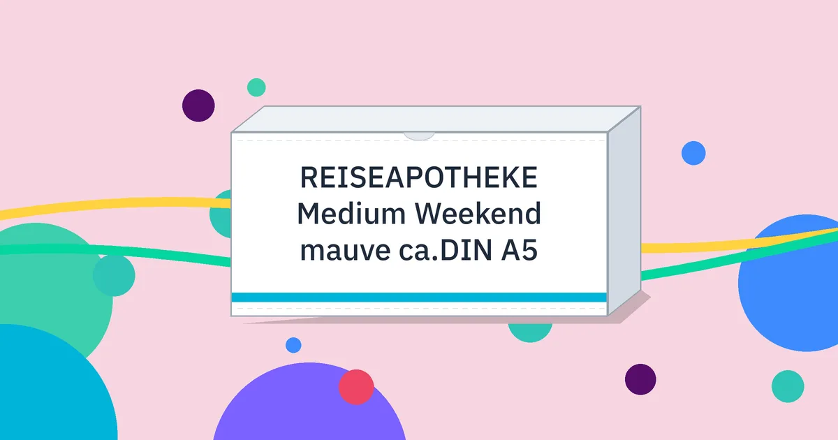 Symbolbild: Packung mit der Aufschrift REISEAPOTHEKE Medium Weekend mauve ca.DIN A5 (PZN 05519379) – Verfügbarkeit und Bezug in Apotheken in Frankfurt am Main