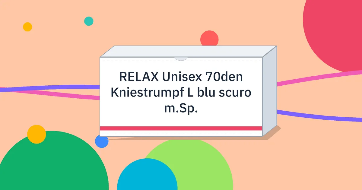 Symbolbild: Packung mit der Aufschrift RELAX Unisex 70den Kniestrumpf L blu scuro m.Sp. (PZN 01379970) – Verfügbarkeit und Bezug in Apotheken in Frankfurt am Main