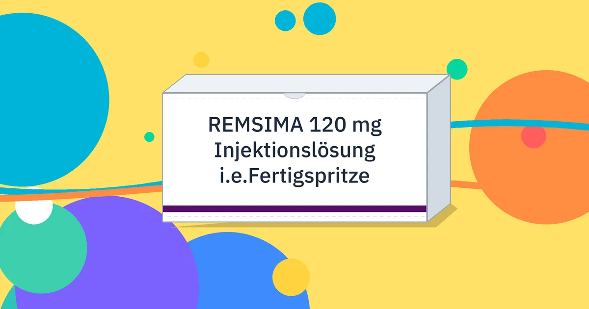 Symbolbild: Packung mit der Aufschrift REMSIMA 120 mg Injektionslösung i.e.Fertigspritze (PZN 18806330) – Verfügbarkeit und Bezug in Apotheken in Frankfurt am Main
