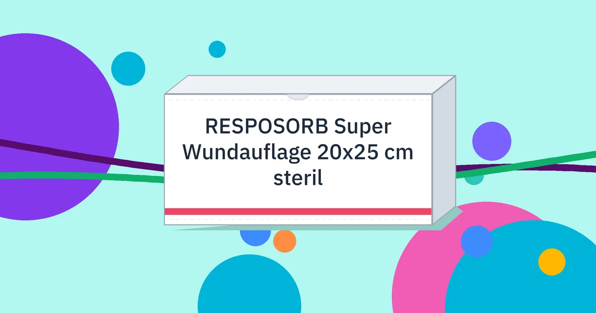 Symbolbild: Packung mit der Aufschrift RESPOSORB Super Wundauflage 20x25 cm steril (PZN 20844970) – Verfügbarkeit und Bezug in Apotheken in Frankfurt am Main