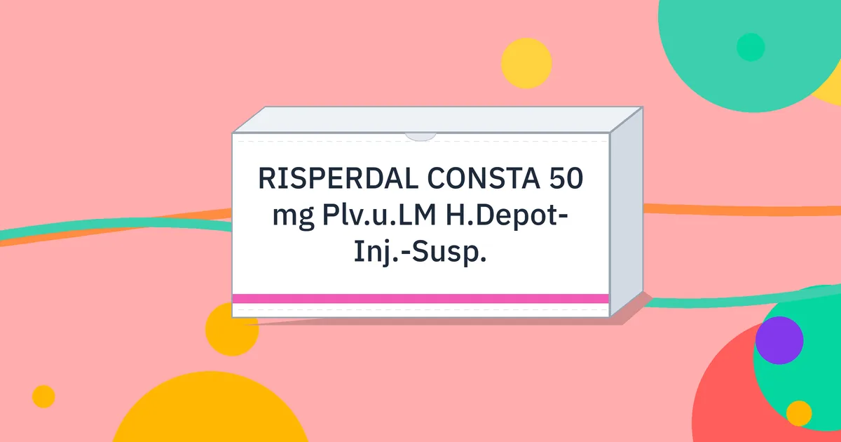 Symbolbild: Packung mit der Aufschrift RISPERDAL CONSTA 50 mg Plv.u.LM H.Depot-Inj.-Susp. (PZN 09340097) – Verfügbarkeit und Bezug in Apotheken in Frankfurt am Main