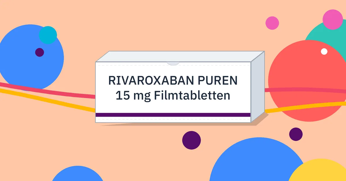 Symbolbild: Packung mit der Aufschrift RIVAROXABAN PUREN 15 mg Filmtabletten (PZN 14006360) – Verfügbarkeit und Bezug in Apotheken in Frankfurt am Main