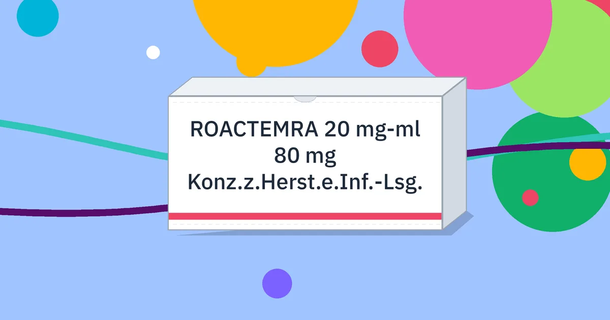 Symbolbild: Packung mit der Aufschrift ROACTEMRA 20 mg-ml 80 mg Konz.z.Herst.e.Inf.-Lsg. (PZN 17607255) – Verfügbarkeit und Bezug in Apotheken in Frankfurt am Main