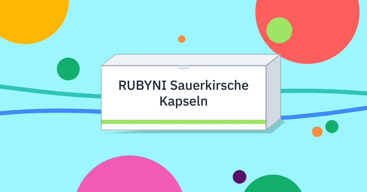 Symbolbild: Packung mit der Aufschrift RUBYNI Sauerkirsche Kapseln (PZN 18805359) – Verfügbarkeit und Bezug in Apotheken in Frankfurt am Main
