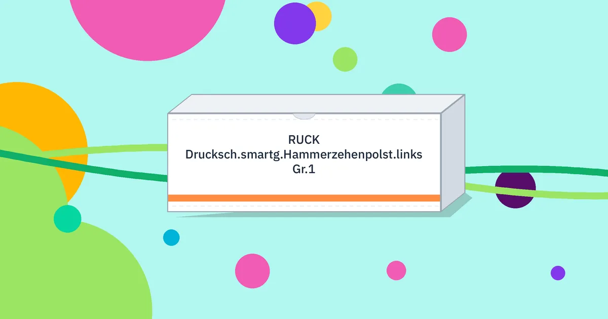 Symbolbild: Packung mit der Aufschrift RUCK Drucksch.smartg.Hammerzehenpolst.links Gr.1 (PZN 16905039) – Verfügbarkeit und Bezug in Apotheken in Frankfurt am Main