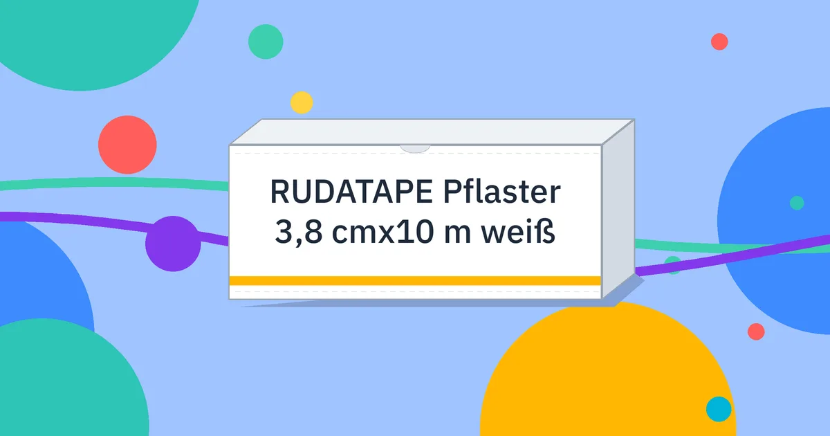Symbolbild: Packung mit der Aufschrift RUDATAPE Pflaster 3,8 cmx10 m weiß (PZN 15893216) – Verfügbarkeit und Bezug in Apotheken in Frankfurt am Main