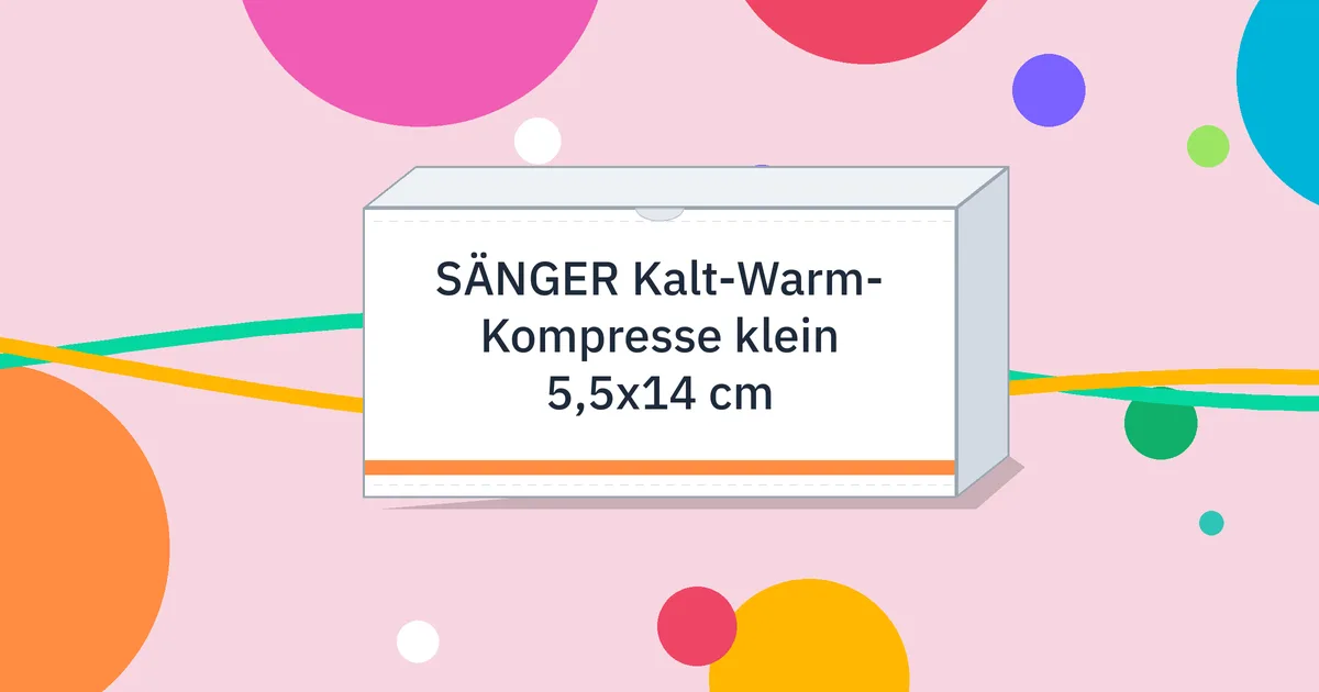 Symbolbild: Packung mit der Aufschrift SÄNGER Kalt-Warm-Kompresse klein 5,5x14 cm (PZN 05496661) – Verfügbarkeit und Bezug in Apotheken in Frankfurt am Main