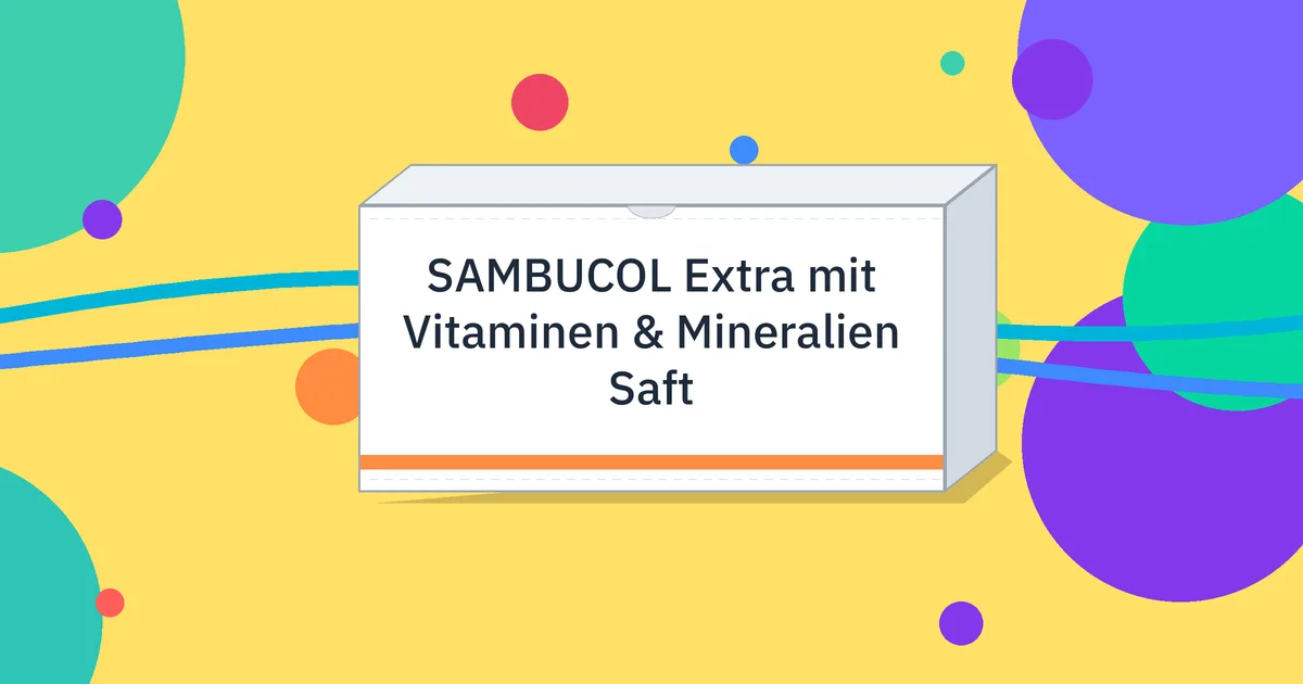 Symbolbild: Packung mit der Aufschrift SAMBUCOL Extra mit Vitaminen & Mineralien Saft (PZN 10019532) – Verfügbarkeit und Bezug in Apotheken in Frankfurt am Main