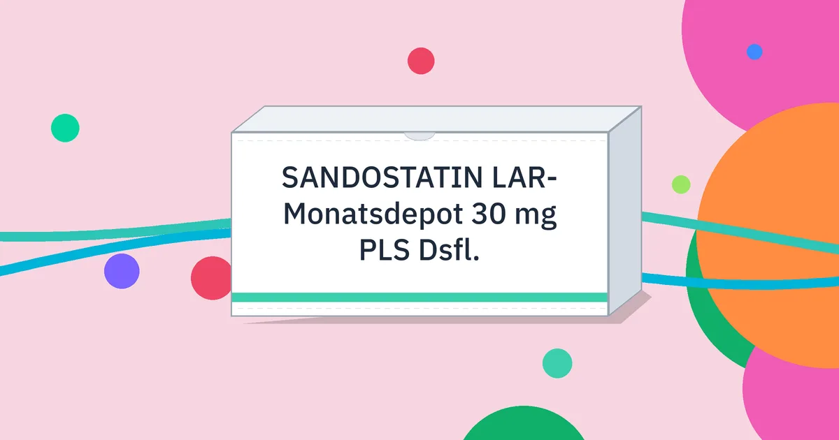 Symbolbild: Packung mit der Aufschrift SANDOSTATIN LAR-Monatsdepot 30 mg PLS Dsfl. (PZN 02504503) – Verfügbarkeit und Bezug in Apotheken in Frankfurt am Main