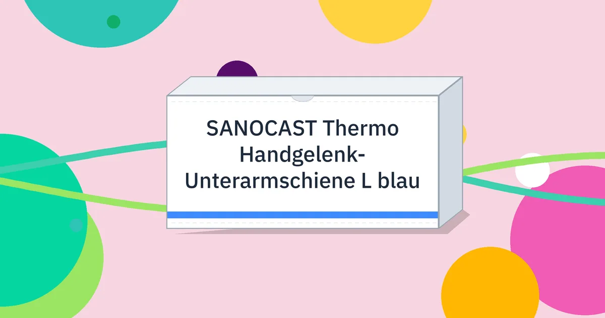 Symbolbild: Packung mit der Aufschrift SANOCAST Thermo Handgelenk-Unterarmschiene L blau (PZN 15260600) – Verfügbarkeit und Bezug in Apotheken in Frankfurt am Main