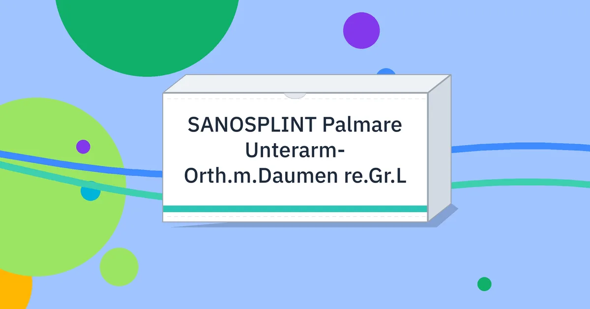 Symbolbild: Packung mit der Aufschrift SANOSPLINT Palmare Unterarm-Orth.m.Daumen re.Gr.L (PZN 11281456) – Verfügbarkeit und Bezug in Apotheken in Frankfurt am Main