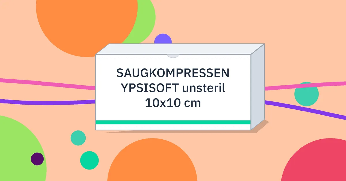 Symbolbild: Packung mit der Aufschrift SAUGKOMPRESSEN YPSISOFT unsteril 10x10 cm (PZN 03262918) – Verfügbarkeit und Bezug in Apotheken in Frankfurt am Main