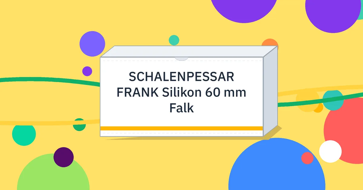 Symbolbild: Packung mit der Aufschrift SCHALENPESSAR FRANK Silikon 60 mm Falk (PZN 03279362) – Verfügbarkeit und Bezug in Apotheken in Frankfurt am Main