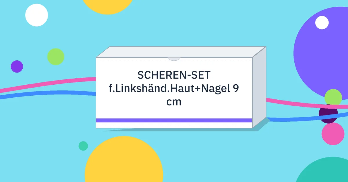Symbolbild: Packung mit der Aufschrift SCHEREN-SET f.Linkshänd.Haut+Nagel 9 cm (PZN 10932609) – Verfügbarkeit und Bezug in Apotheken in Frankfurt am Main